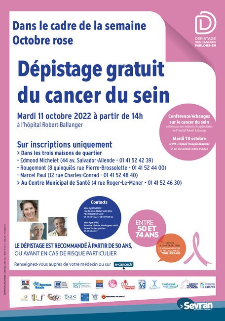 Octobre rose : Dépistage gratuit du cancer du sein | Mairie de Sevran